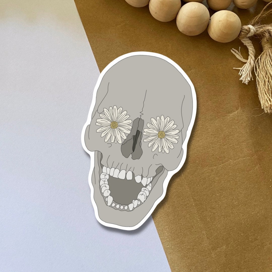 Daisy Skull Sticker - Floral - Skull - Halloween - Flowers - Sticker ...