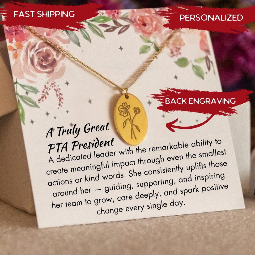Personalized PTA President Birth Flower Necklace, PTA President Thank ...