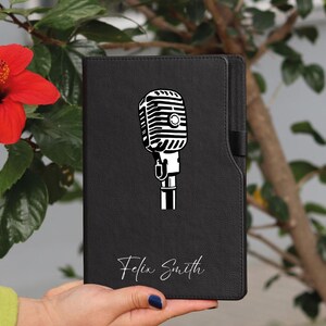 Personalized Microphone Notebook, Classic Microphone Gift, Music Lover ...