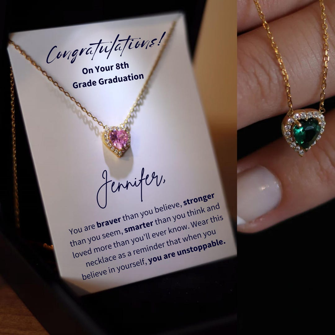 8th Grade Graduation Heart Necklace, Silver Necklace for Graduation ...