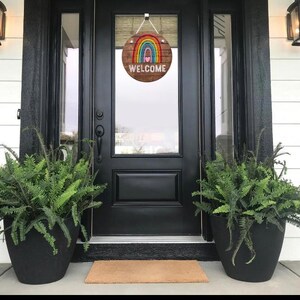 Rainbow Welcome Sign: 3D Acrylic Decor, Birch Wood Door Hanger - Etsy