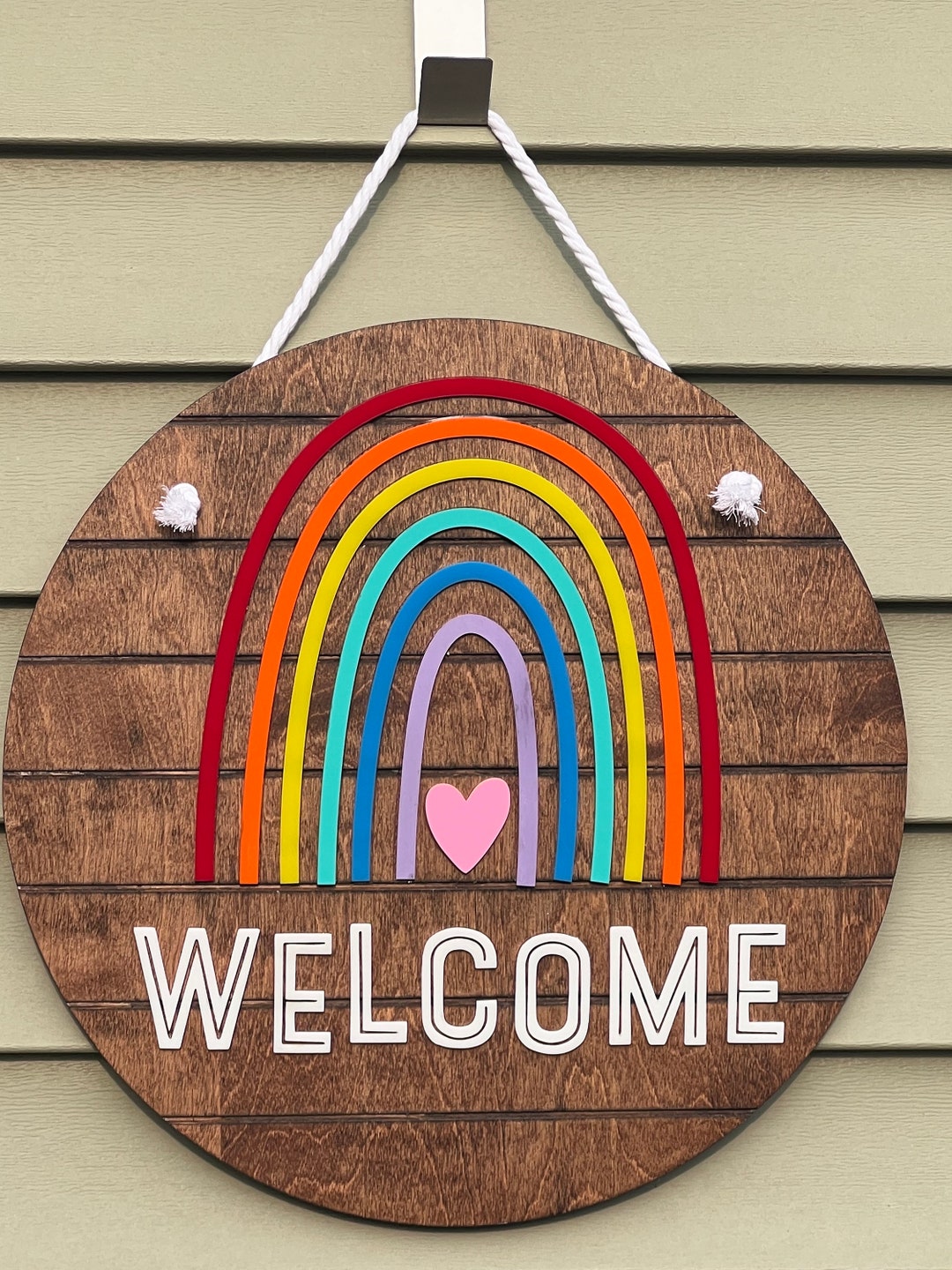 Rainbow Welcome Sign: 3D Acrylic Decor, Birch Wood Door Hanger - Etsy