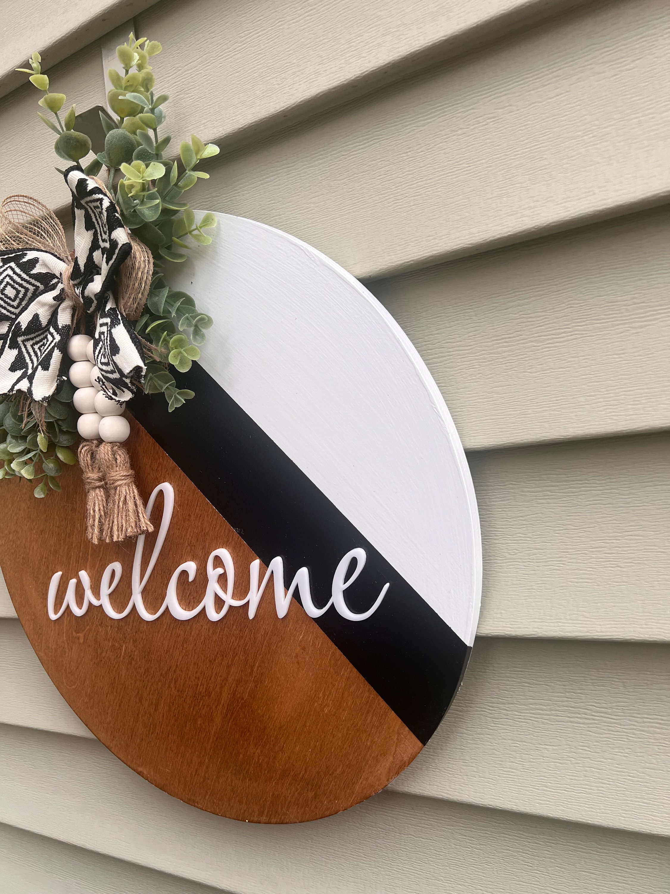 Handmade Round Wood Welcome Sign for Front Door - Rustic Front Porch ...