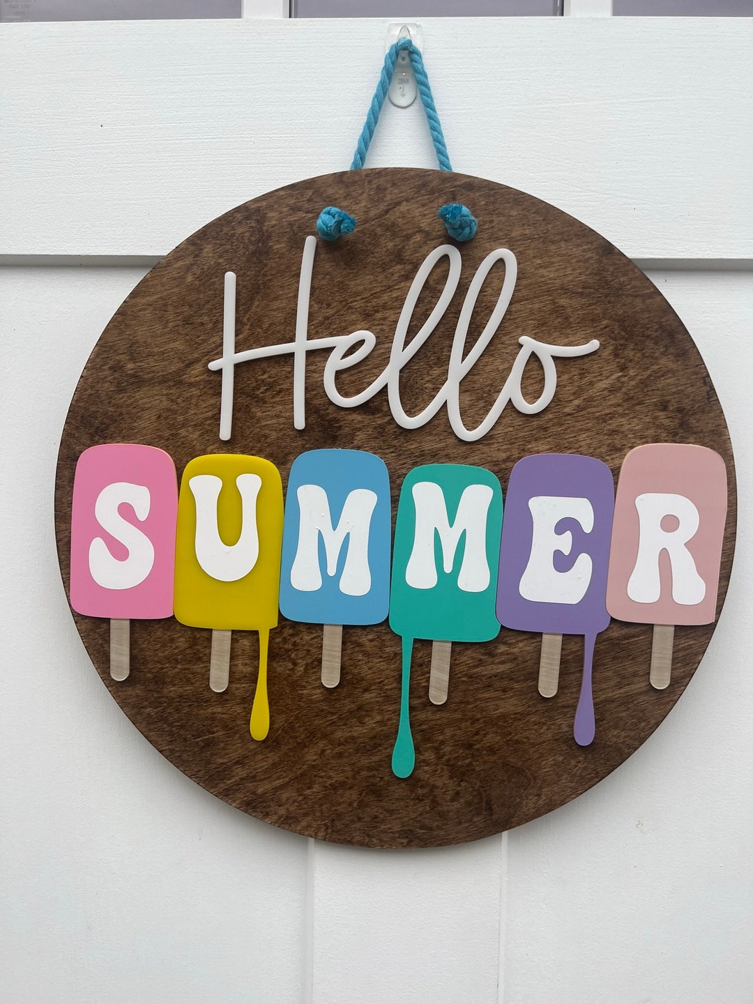 Hello Summer Popsicle, Popsicle Sign, Summer Door Hanger, Colorful ...