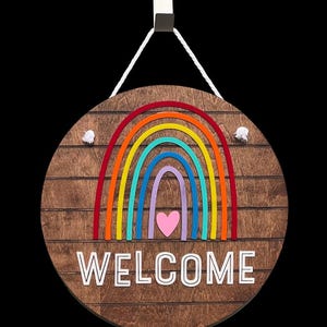 Rainbow Welcome Sign: 3D Acrylic Decor, Birch Wood Door Hanger - Etsy