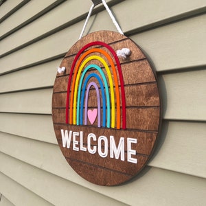 Rainbow Welcome Sign: 3D Acrylic Decor, Birch Wood Door Hanger - Etsy