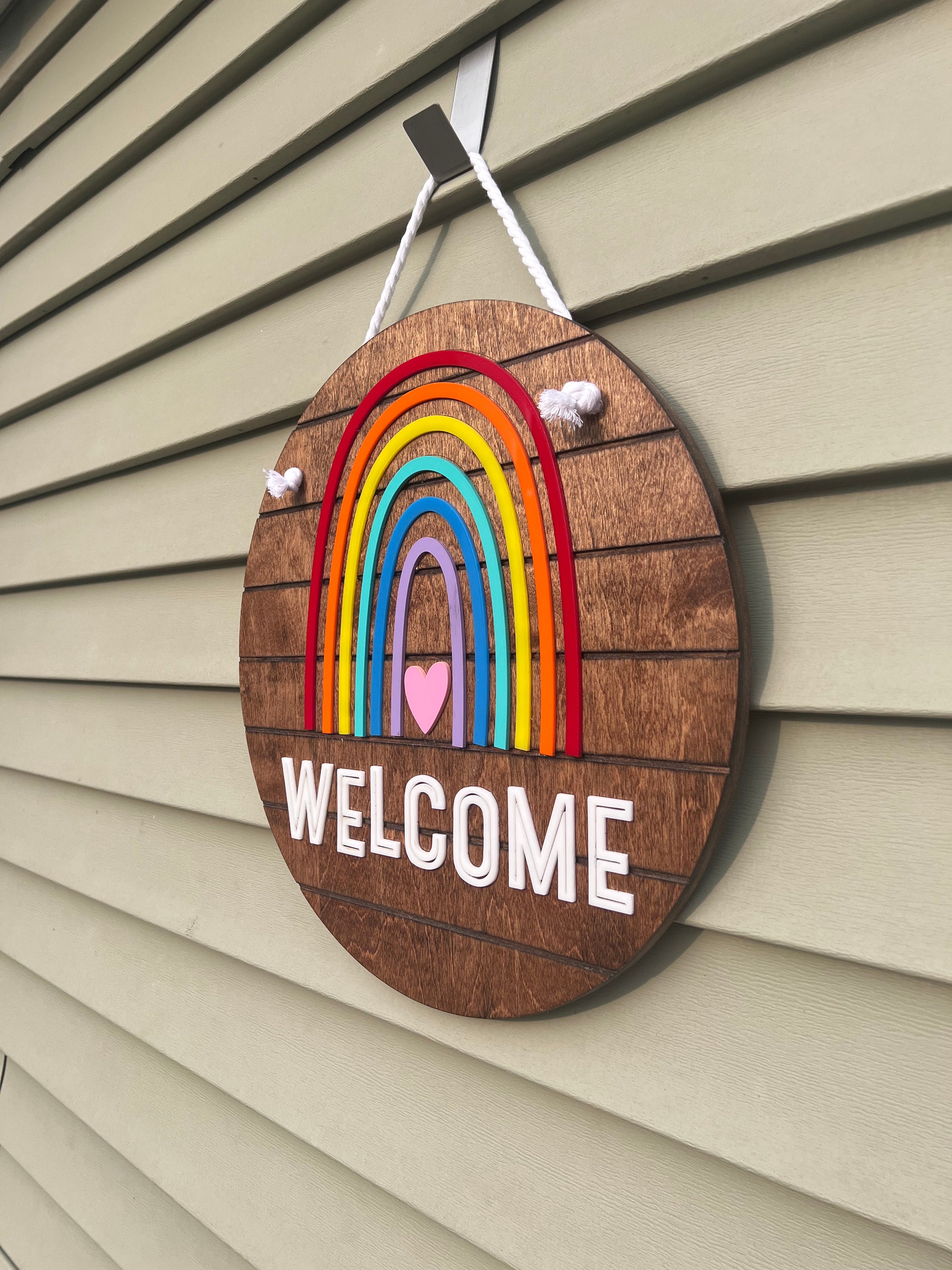 Rainbow Welcome Sign: 3D Acrylic Decor, Birch Wood Door Hanger - Etsy