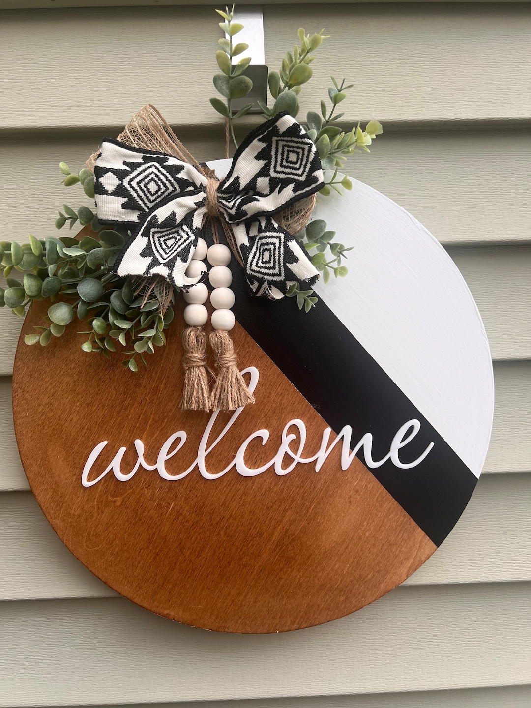 Handmade Round Wood Welcome Sign for Front Door - Rustic Front Porch ...