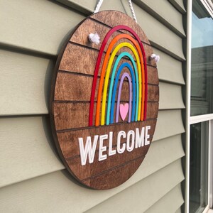 Rainbow Welcome Sign: 3D Acrylic Decor, Birch Wood Door Hanger - Etsy