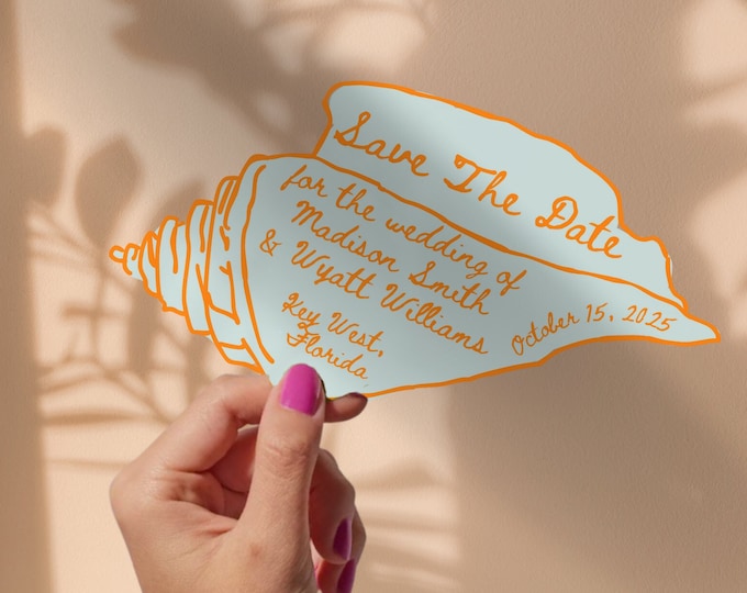 Save the Date Shell Cut Out Invitation Template | Beach Wedding ...