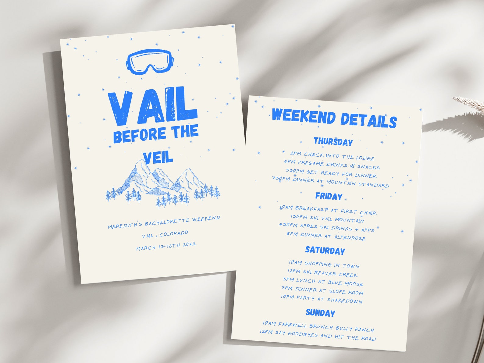 Vail Before the Veil Bachelorette Itinerary Invitation Template, Skiing ...
