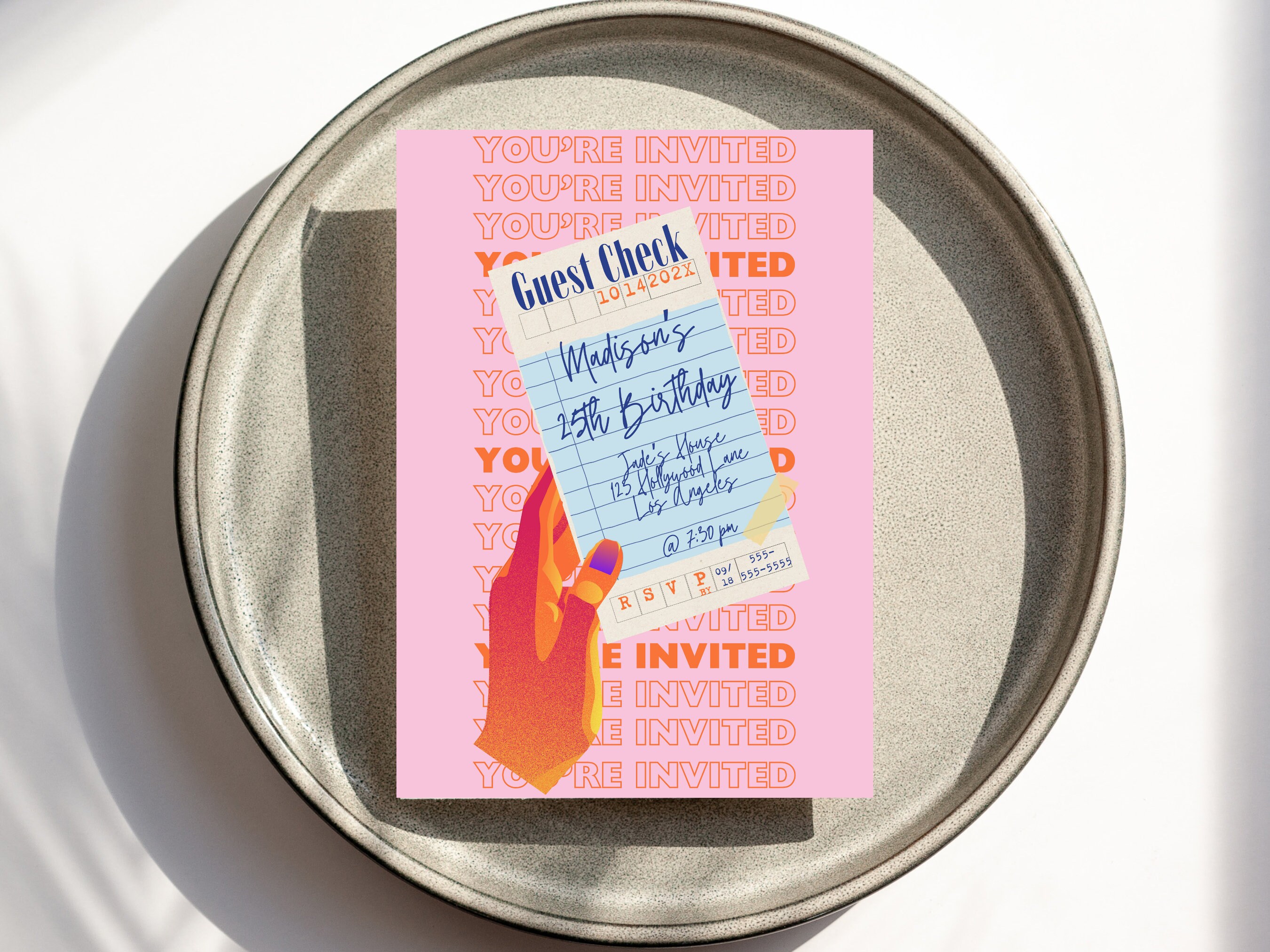 Guest Check Birthday Invite Template, Editable Pink Personalized ...