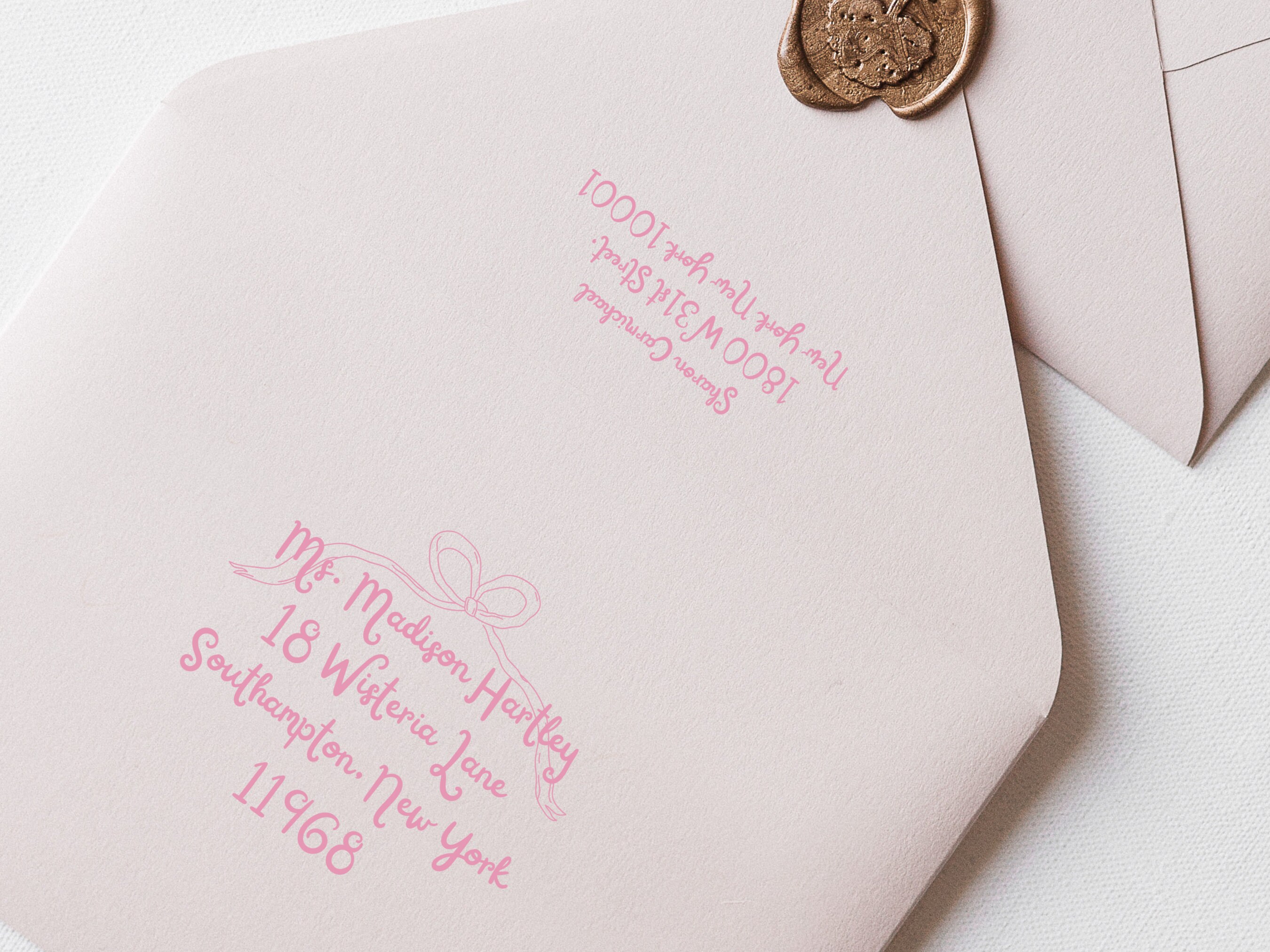 Pink Bow Address Envelope Labels | Envelope Address Template Printing ...