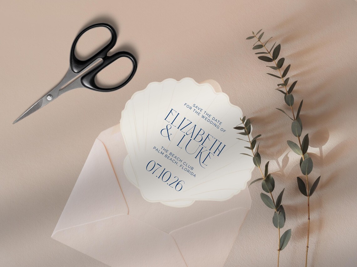 Save the Date Seashell Invitation Template, Cut Out Sea Shell Invite ...