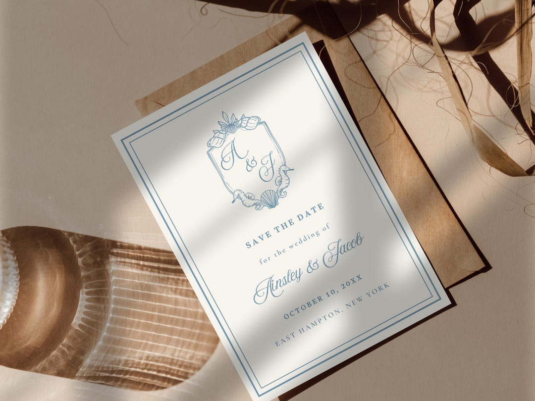 Save the Date Invitation Template, Crest Save the Date, Coastal Save ...