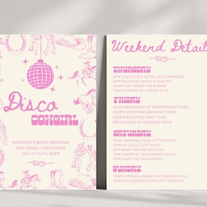 Disco Cowgirl Bachelorette Itinerary Invitation Template, Pink Western ...