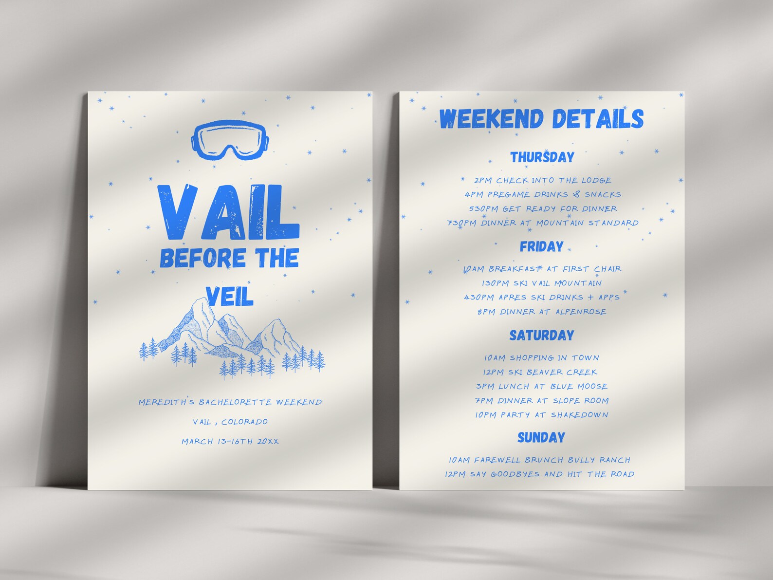 Vail Before the Veil Bachelorette Itinerary Invitation Template, Skiing ...