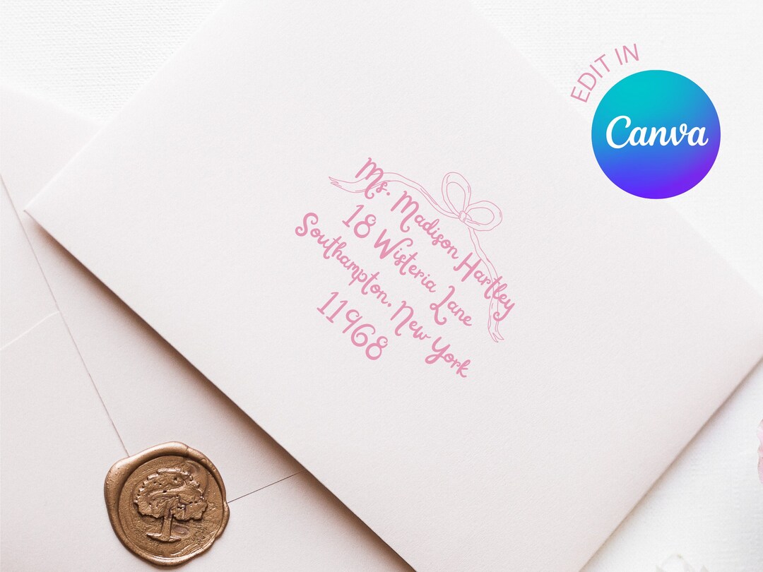 Pink Bow Address Envelope Labels | Envelope Address Template Printing ...