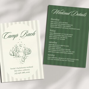 Camp Bach Bachelorette Itinerary Invitation Template, Camping Hiking ...