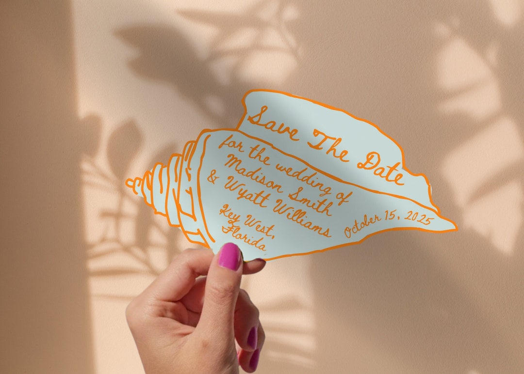 Save the Date Shell Cut Out Invitation Template | Beach Wedding ...