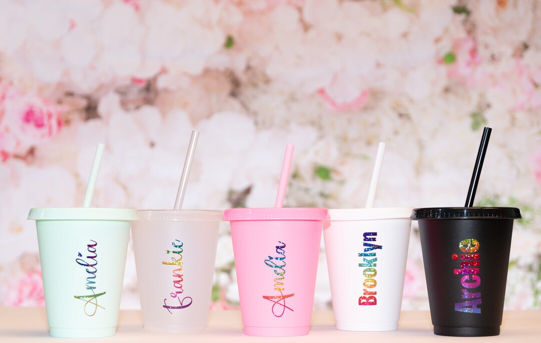 Personalised Kids Cold Cup With Straw: Holographic Name Party Favor ...