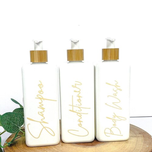 Bamboo & White Square Shampoo and Conditioner Bottles - Etsy