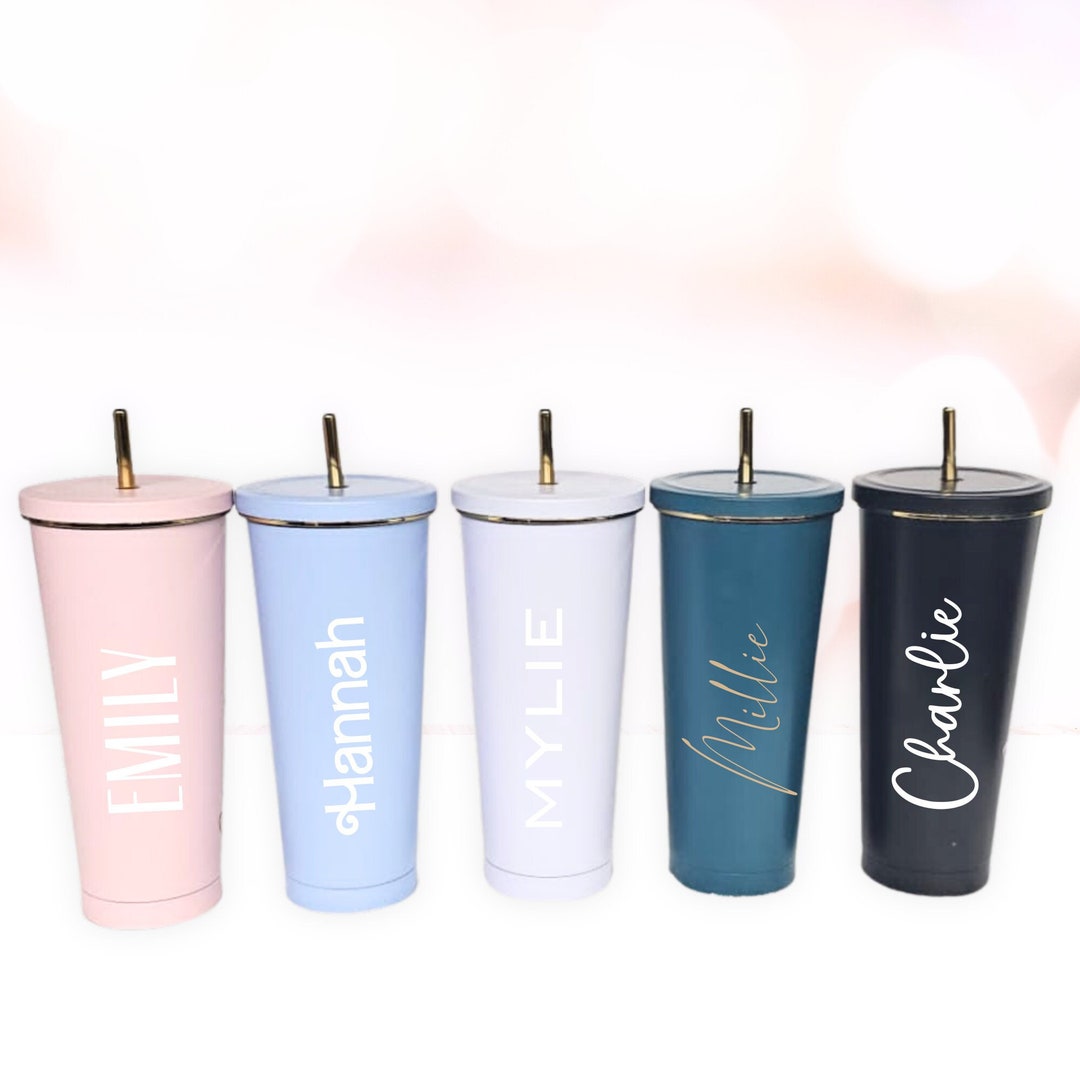 Personalised Insulated Tumbler With Gold Straw: Stainless Steel Water ...