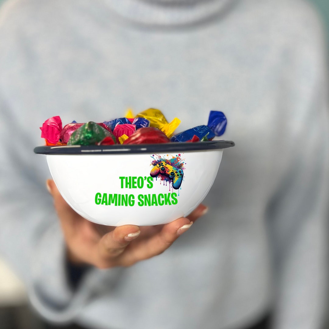 Personalised Enamel Snack Bowl, Gamer Gift, Gaming Snacks, Gamer Treats ...