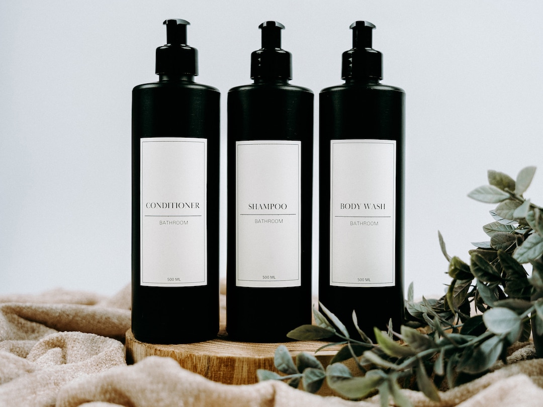 Matt Black Minimal White Label Shampoo and Conditioner Pump Bottles ...