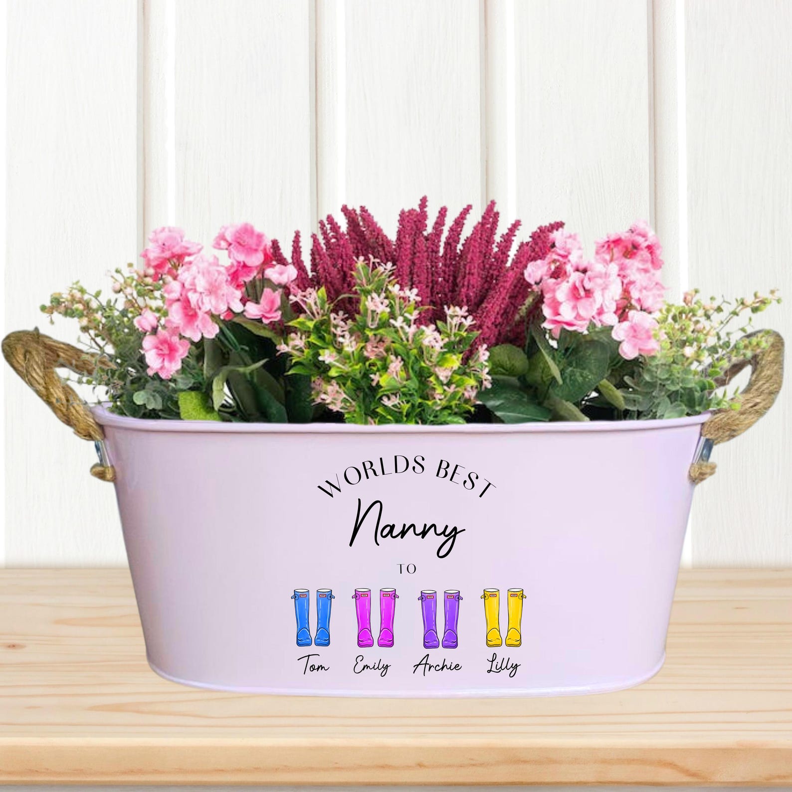 Personalized Metal Planter Box, UV Printed Welly Family, Nanny Gift - Etsy