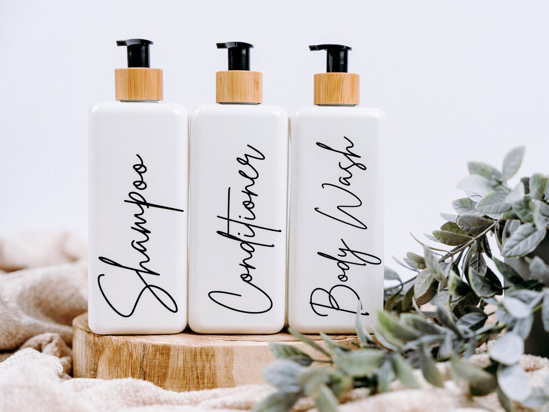 Bamboo & White, Shampoo and Conditioner Bottles, Refillable Shampoo ...