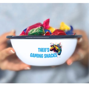 Personalised Enamel Snack Bowl, Gamer Gift, Gaming Snacks, Gamer Treats ...