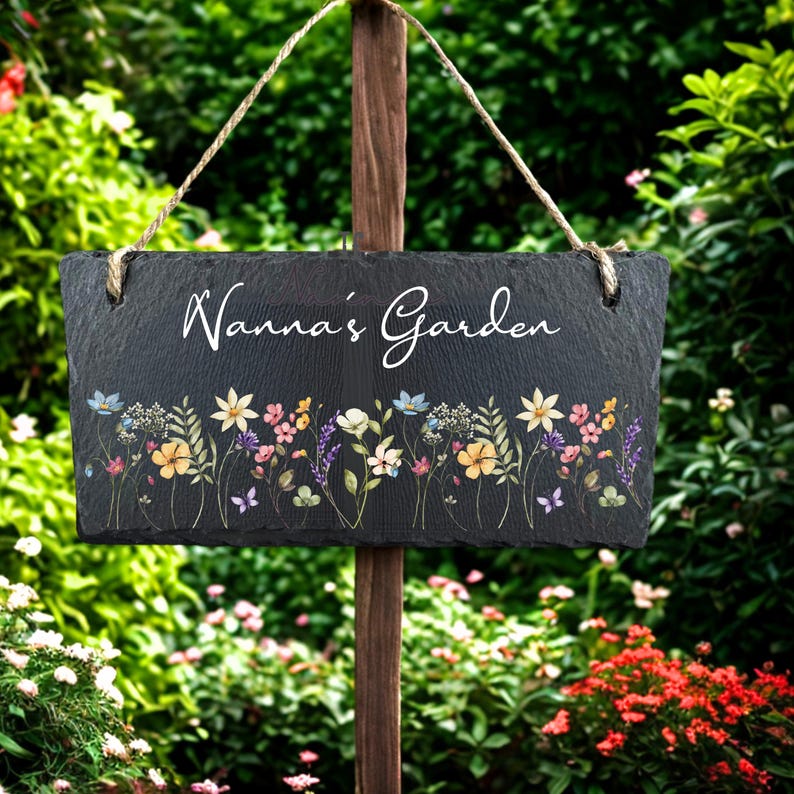 Personalised Floral Slate Garden Sign: Gift for Grandma - Etsy