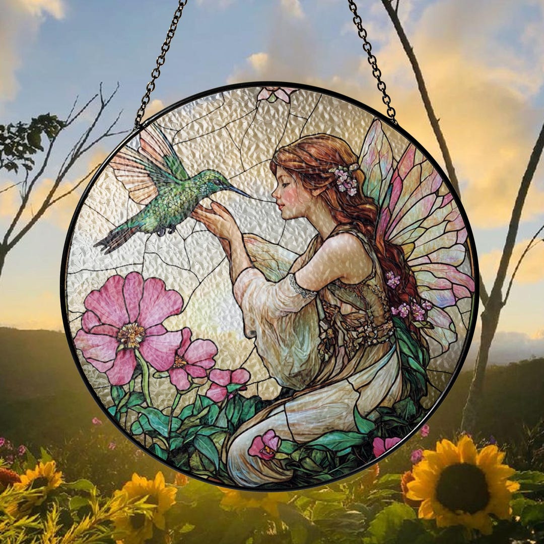 Fairy Stained Glass Sun Catcher, Fairy Lightcatcher Enchanted Forest ...