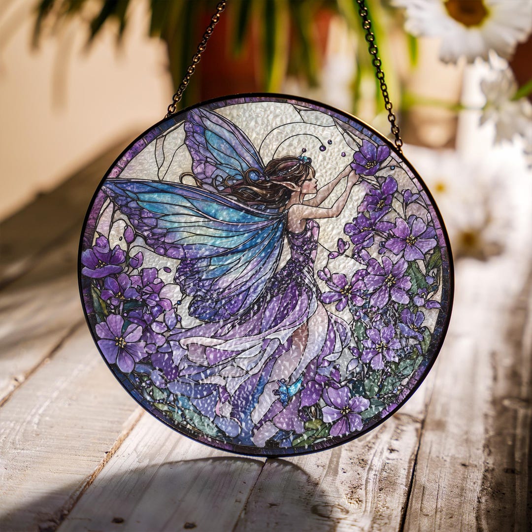 Fairy Stained Glass Sun Catcher, Fairy Lightcatcher Enchanted Forest ...