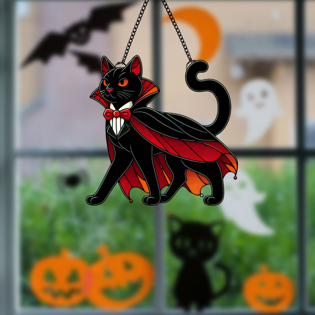 Vampire Cat Window Decor, Gothic Bat Acrylic Window Hanging Art ...