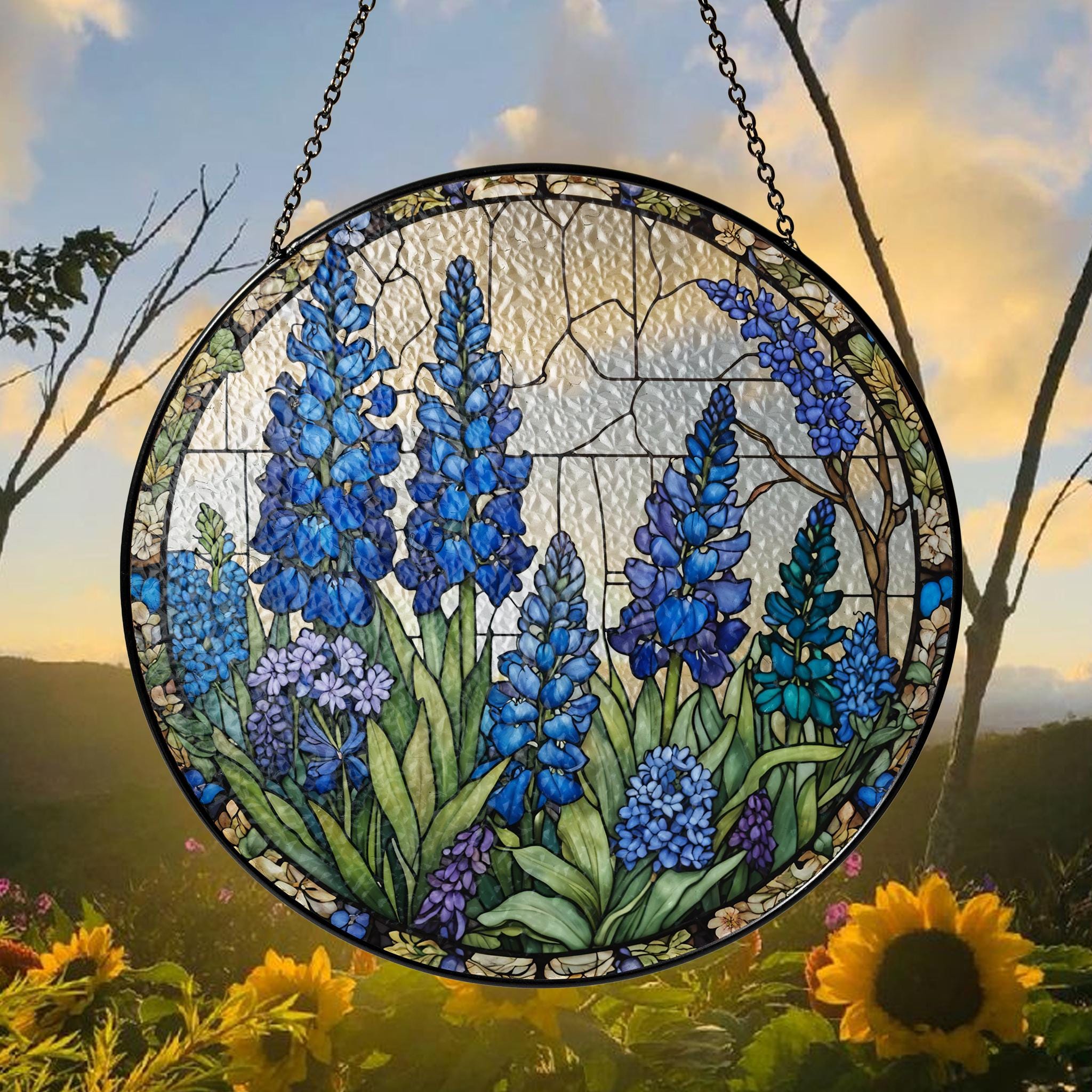 Texas Bluebonnets Stained Glass Suncatcher: Floral Window Hanging - Etsy