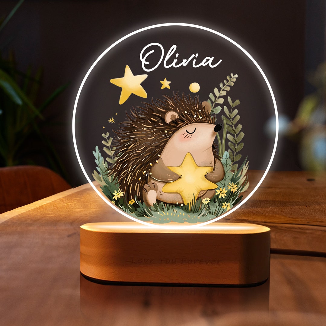 Personalized Animal Night Light, Adorable Hedgehog Moon Star Night Lamp ...