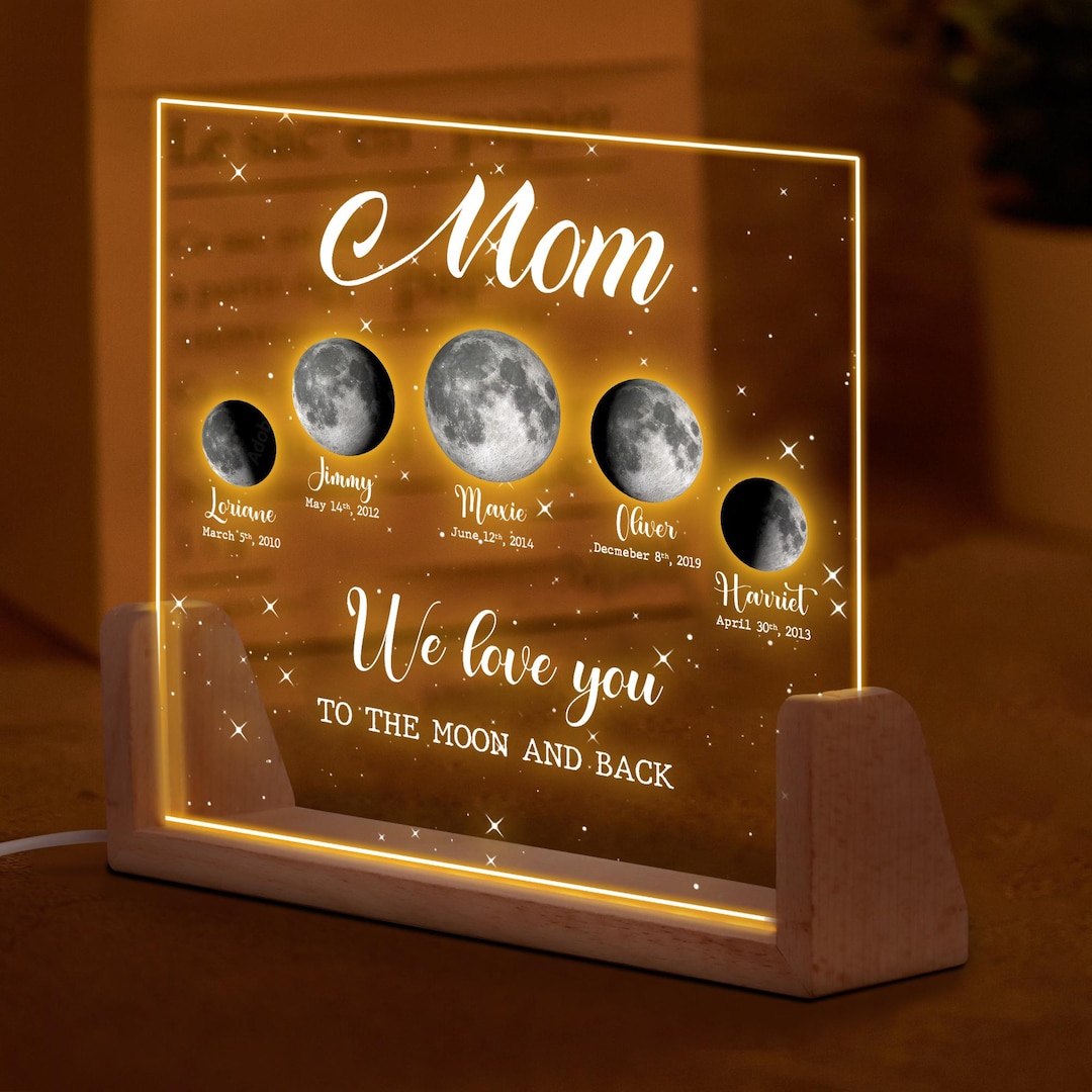 Personalized Moon Phase Night Light, First Mother Gift for Mum Mama ...