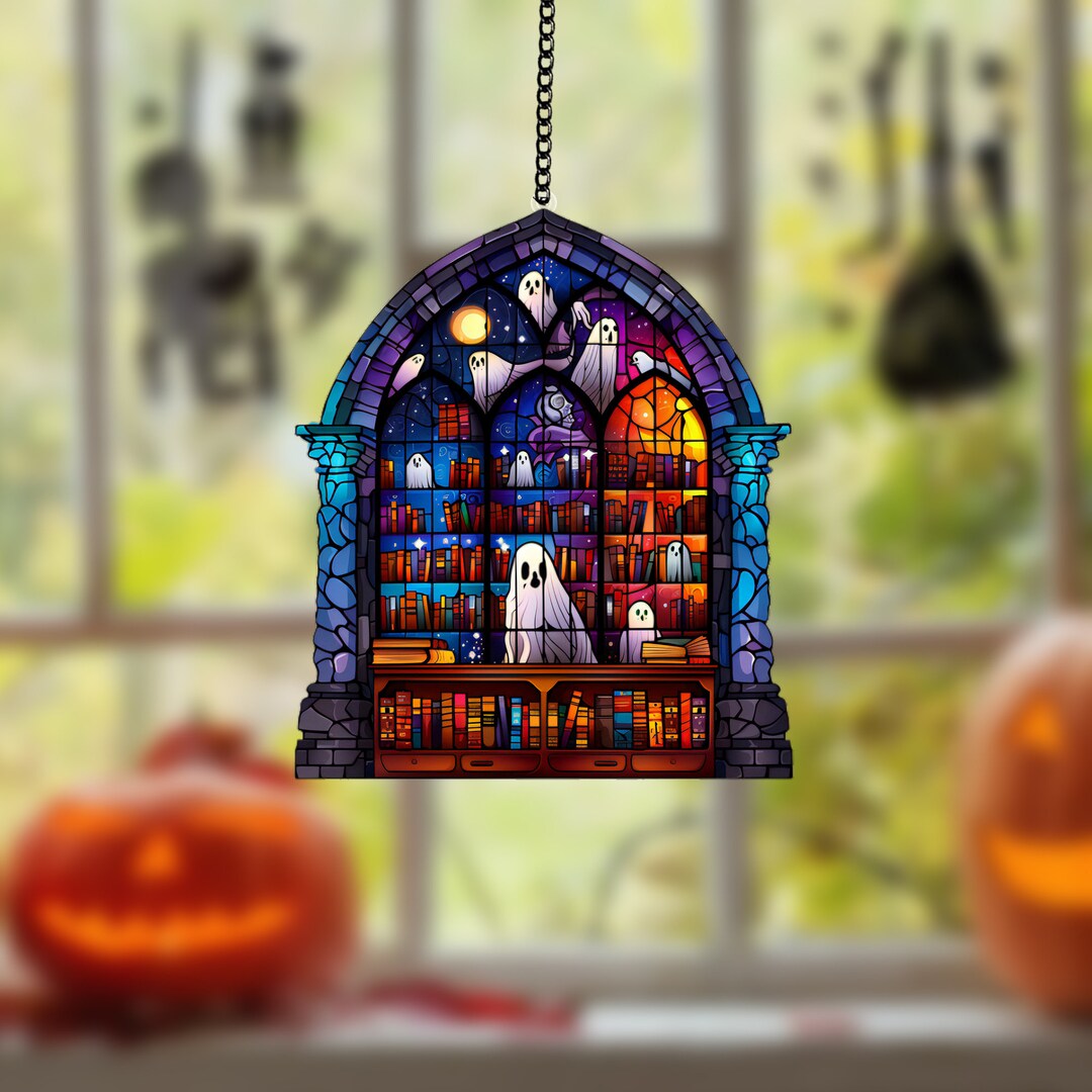 Haunted Library Window Decor, Mythical Creature Acrylic Window Hanging ...