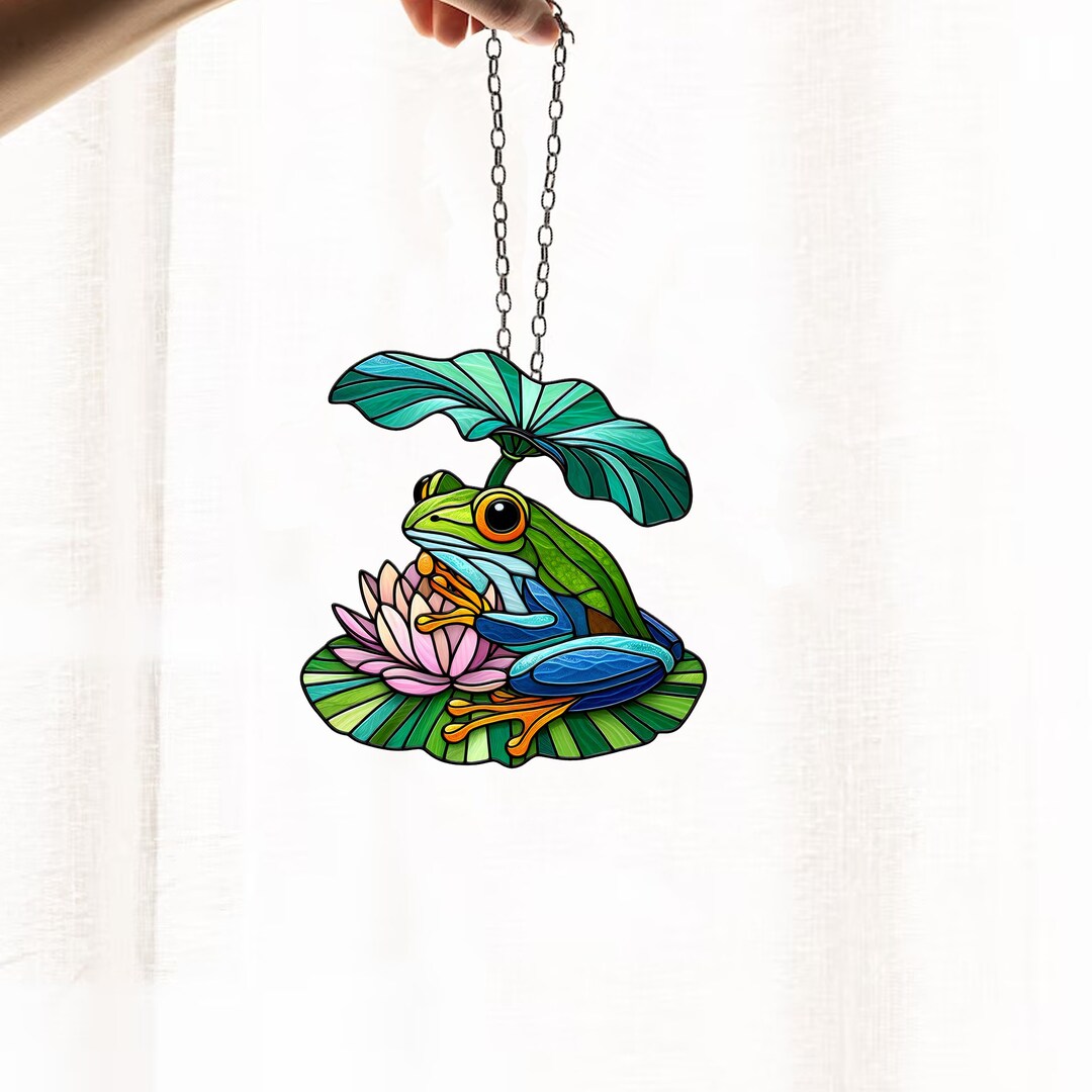 Frog Purple Lotus Window Decor, Flowers Acrylic Window Hanging Art ...