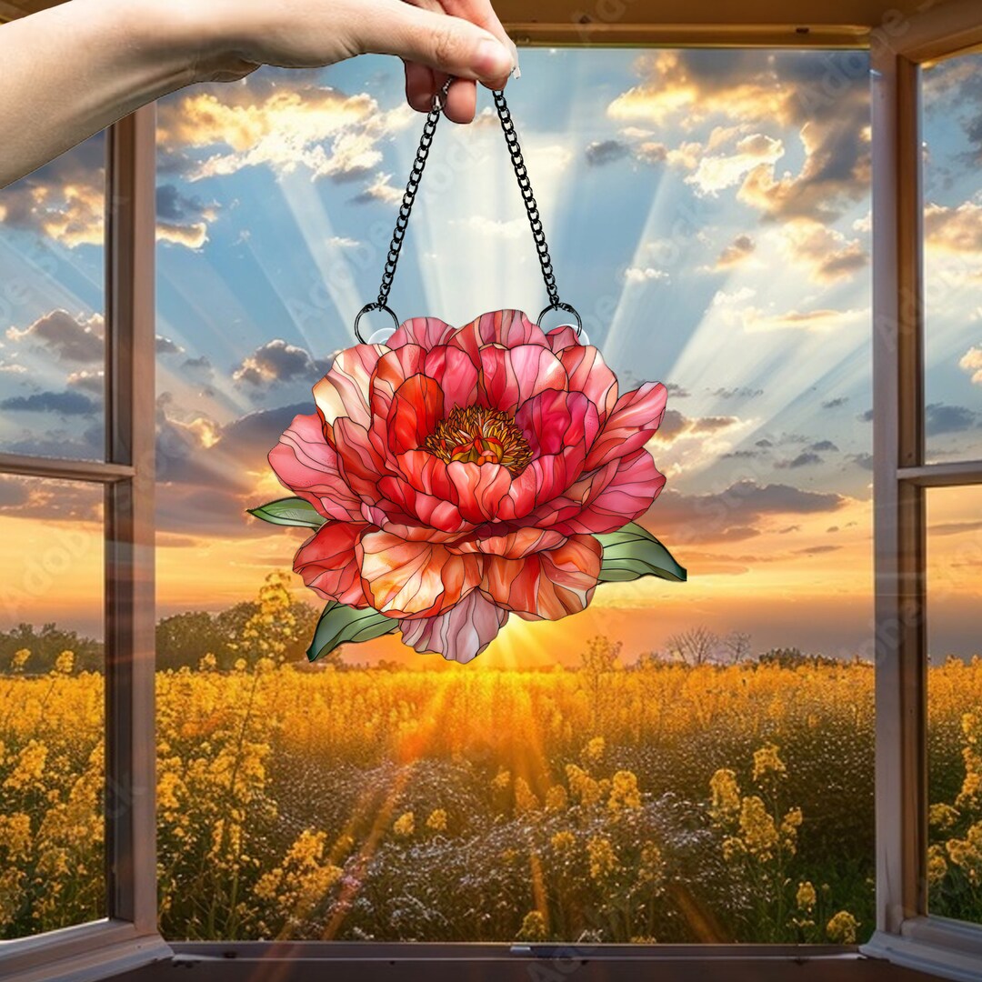 Peonies Flowers Window Decor, Flowers Acrylic Window Hanging Art ...
