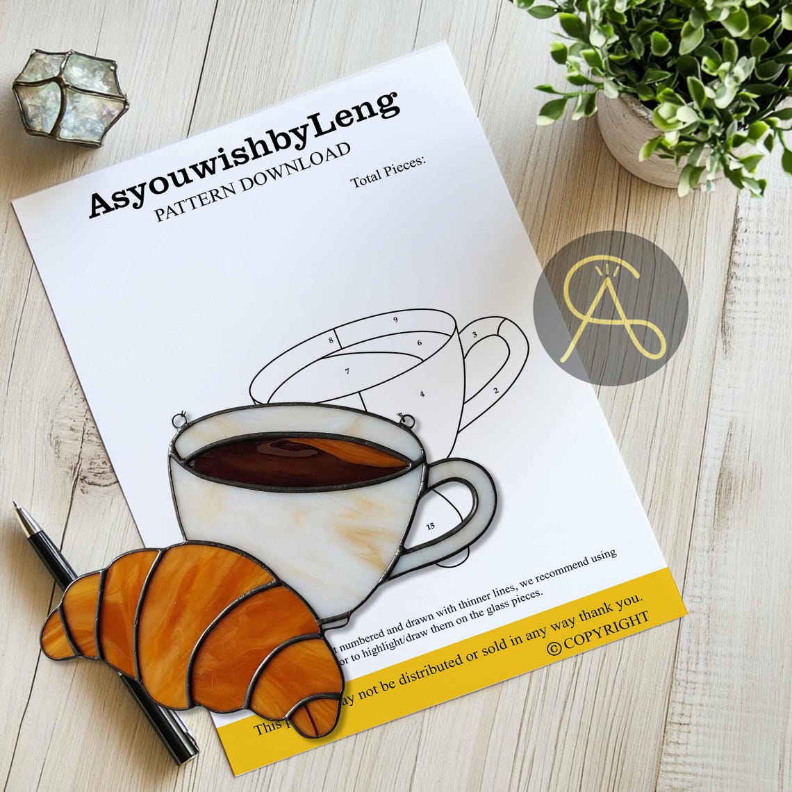 Tea and Croissant Stained Glass Pattern: DIY Decor (digital Download ...
