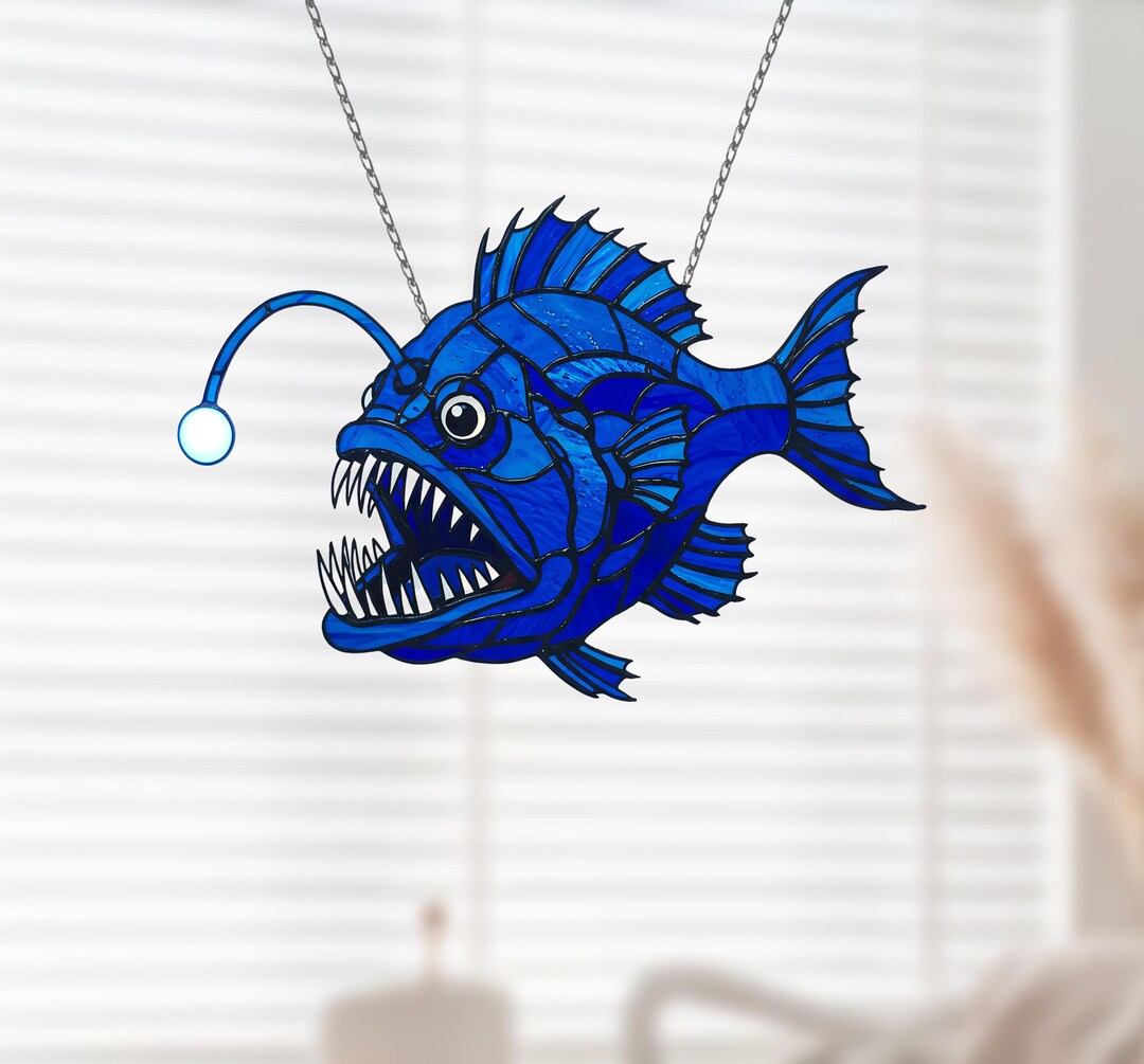 Anglerfish Acrylic Window Decor, Blue Fish Decor, Unique Ocean Inspired ...