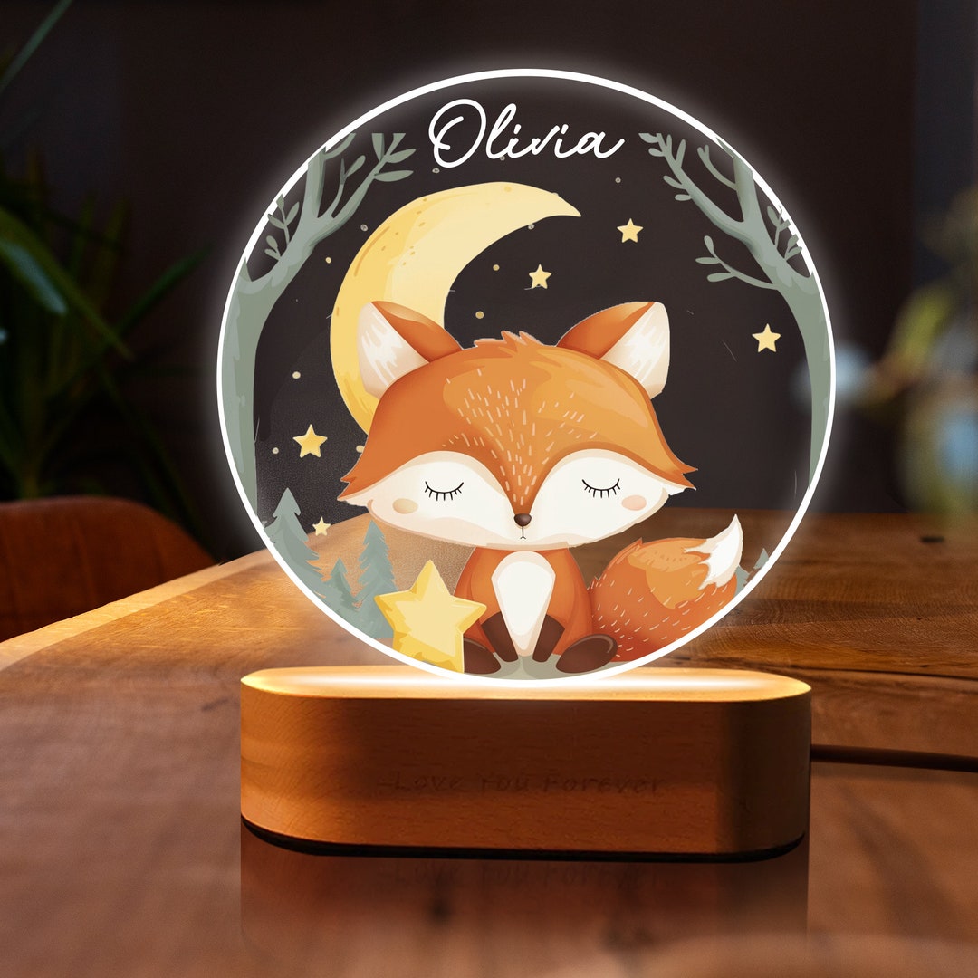Personalized Animal Night Light, Adorable Fox Moon Star Night Lamp ...