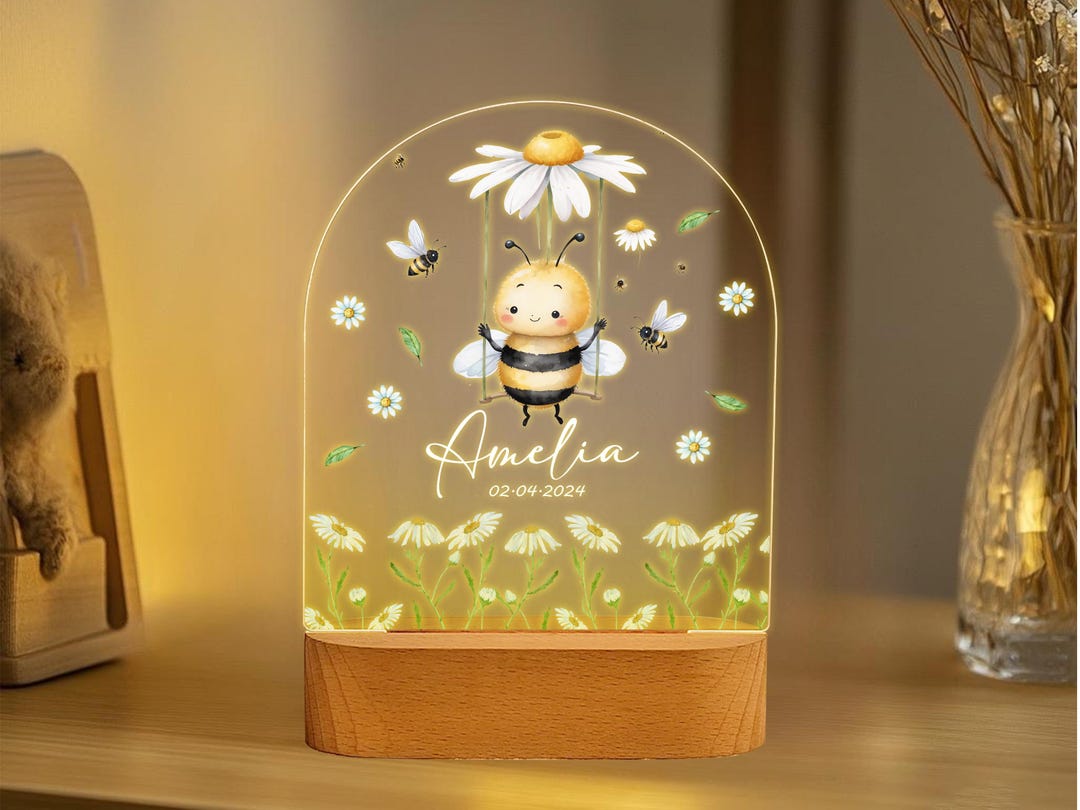 Personalized Bee Daisy Night Light - Kids Nursery Decor - Etsy