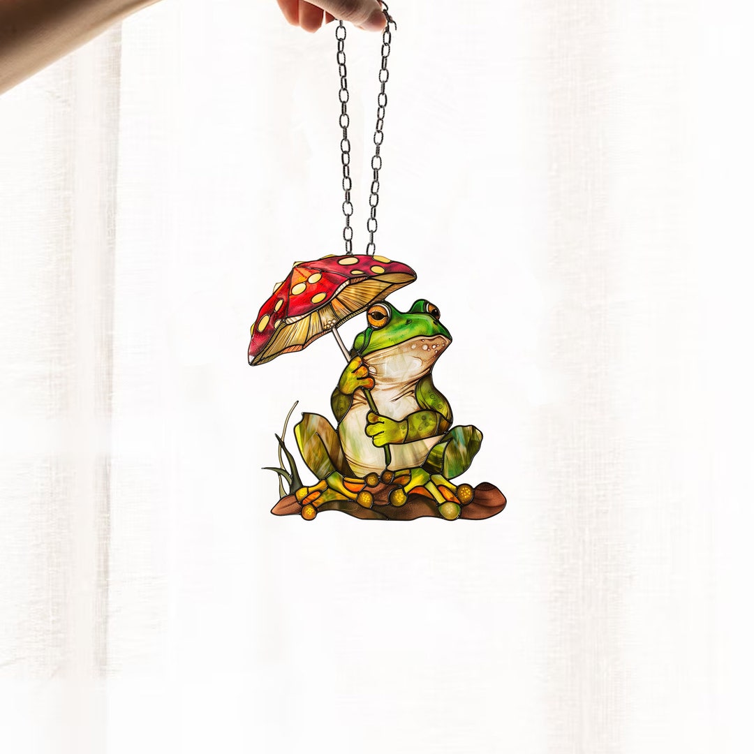 Frog Mushroom Window Decor, Cresent Moon, Fly Agaric, Acrylic Fly ...