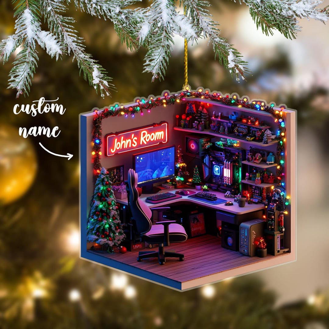 Personalized Name Dreamy Gaming Room 2D Flat Ornament, Gaming Christmas ...