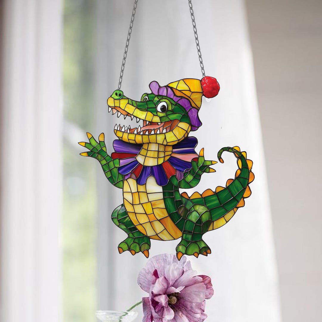Mardi Gras Crocodile Acrylic Window Hanging, Mardi Gras Jester ...