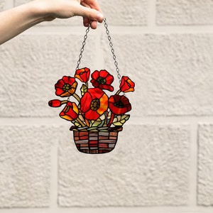 Poppy Window Decor, Mica Poppy Flowers Suncatcher, Acrylic Window ...